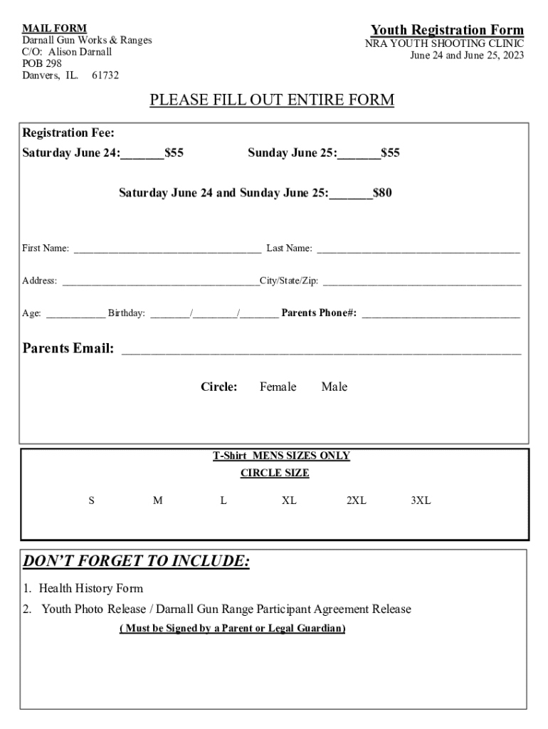 Fillable Online Youth Registration for Nra Shooting Clinic Fax Email ...