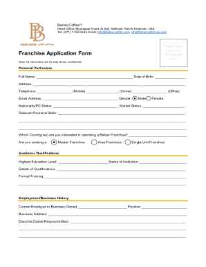 Fillable Online Bebax Coffeeä Franchise Application Fax Email Print ...