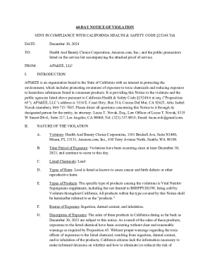 Fillable Online 60-day Notice of Violation Under California Health ...