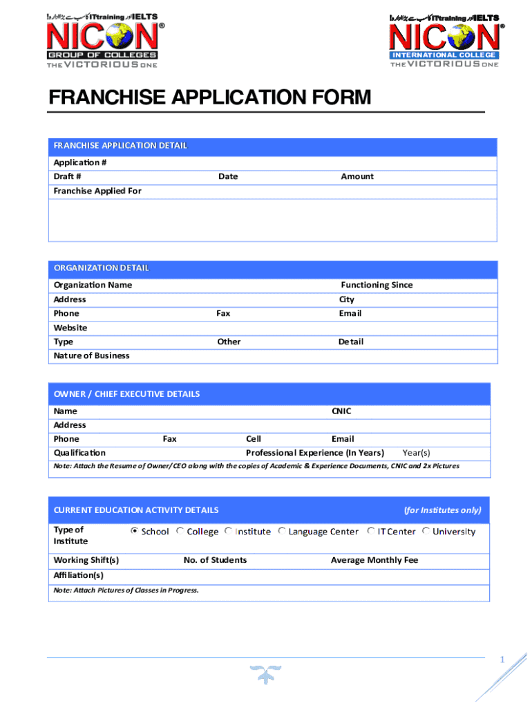 Fillable Online International College Franchise Application Fax Email ...