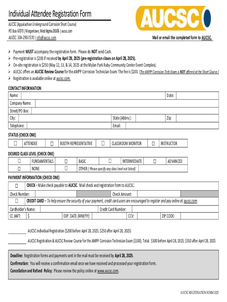 Fillable Online Individual Attendee Registration Form for Aucsc 2025 ...