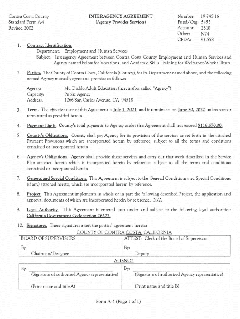 Fillable Online Interagency Agreement (agency Provides Services) Fax ...