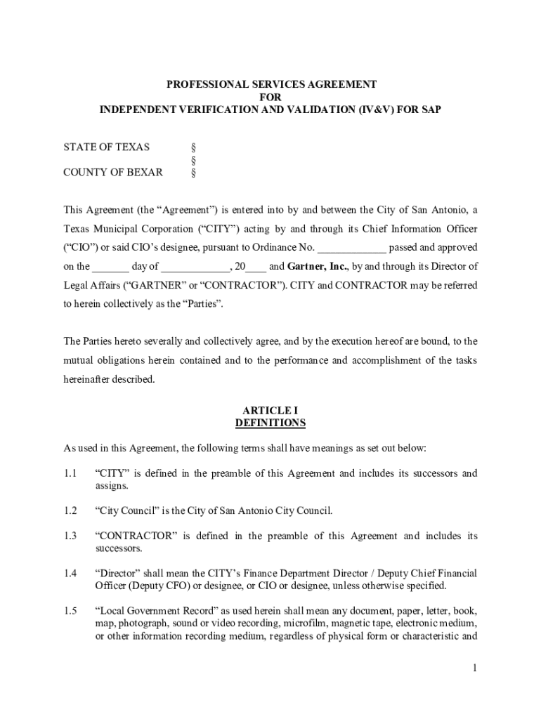 Fillable Online Professional Services Agreement for Independent ...