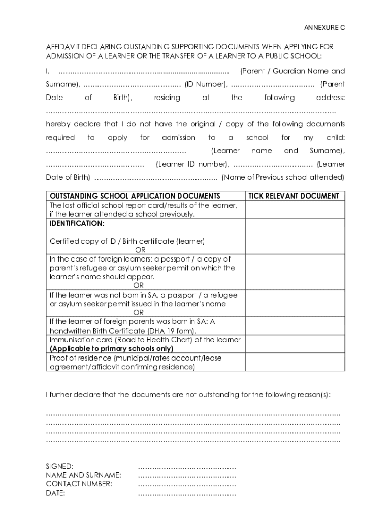 Fillable Online Affidavit Declaring Outstanding Supporting Documents ...