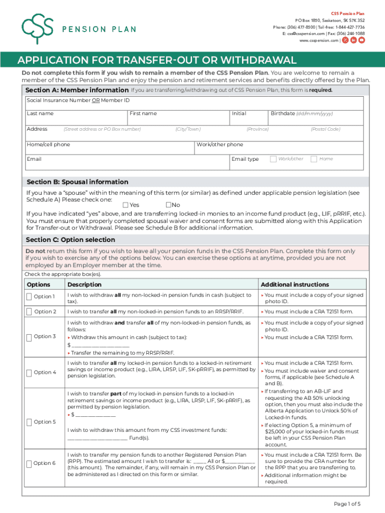Fillable Online Css Pension Plan - Application for Transfer-out or ...