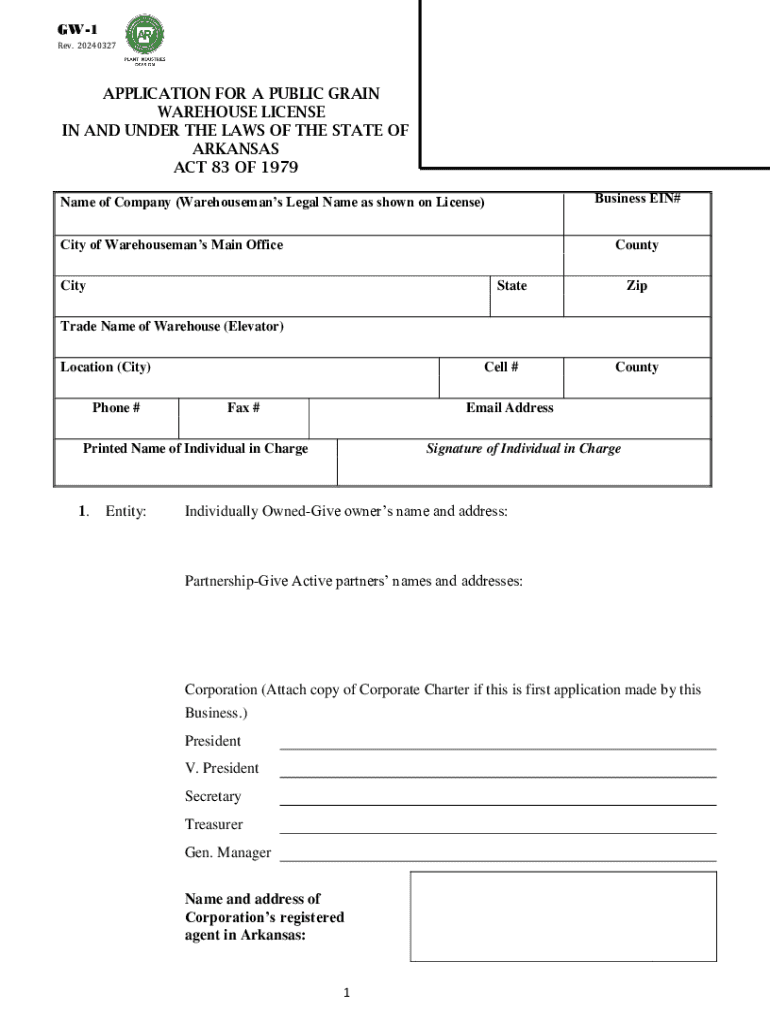 Fillable Online Application for a Public Grain Warehouse License in Arkansas Fax Email Print ...