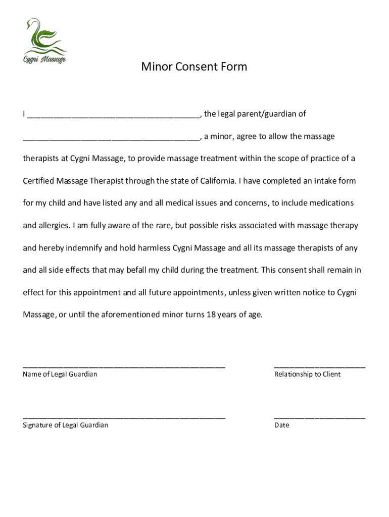 Fillable Online Minor Consent for Massage Treatment Fax Email Print ...
