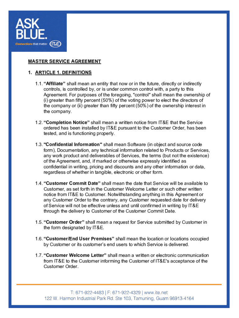 Fillable Online Master Service Agreement Fax Email Print - pdfFiller
