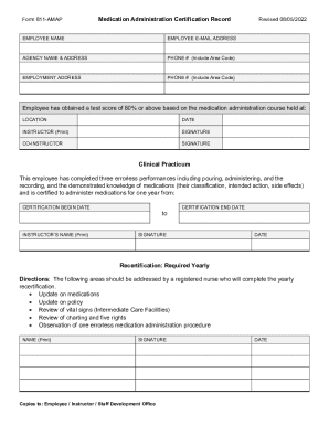 Fillable Online Medication Administration Certification Record Fax ...