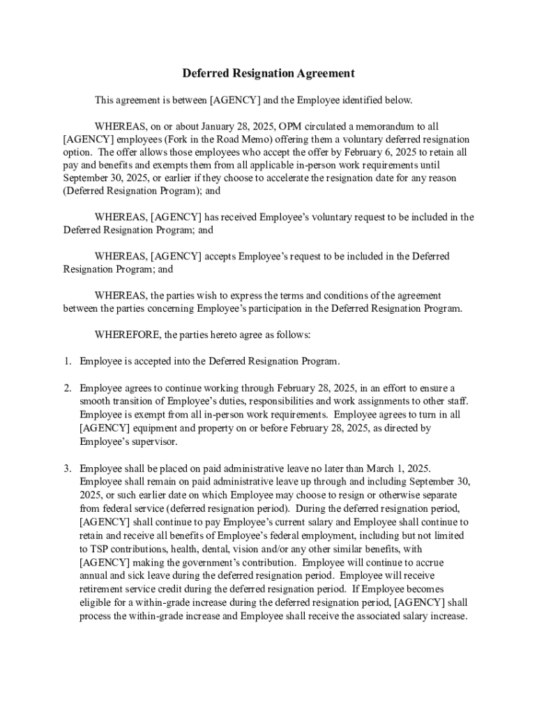 Fillable Online Deferred Resignation Agreement Fax Email Print - pdfFiller