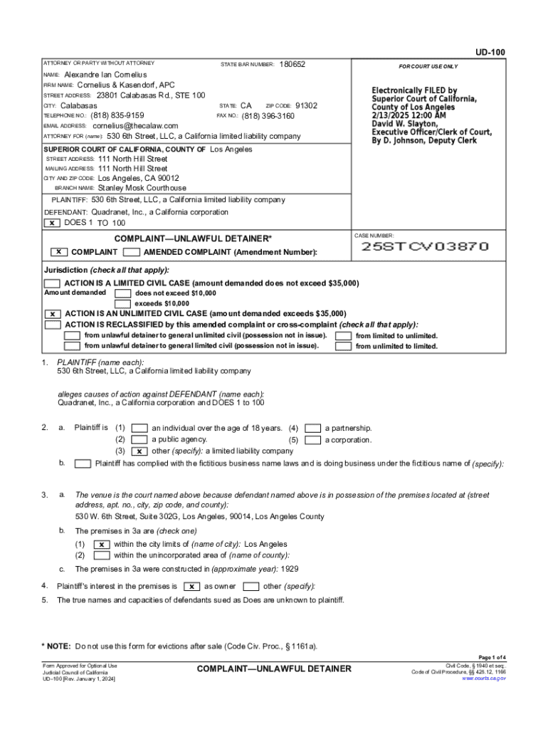 Fillable Online Complaint—unlawful Detainer Fax Email Print - pdfFiller