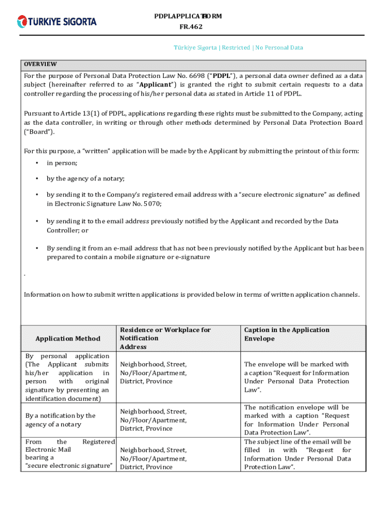 Fillable Online Personal Data Protection Law Application Form Fax Email ...
