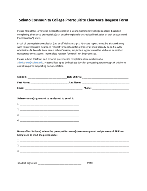 Fillable Online Solano Community College Prerequisite Clearance Request Form Fax Email Print ...