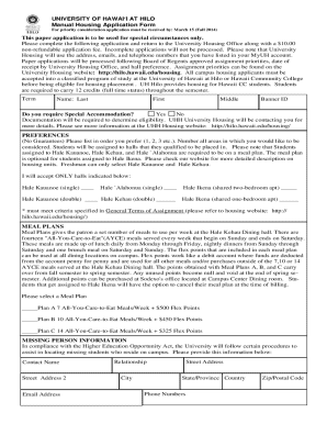 Fillable Online University of Hawai‘i at Hilo Housing Application Fax ...