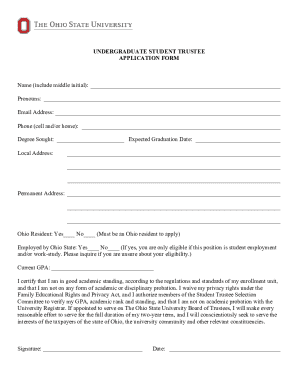 Fillable Online Undergraduate Student Trustee Application Form Fax ...