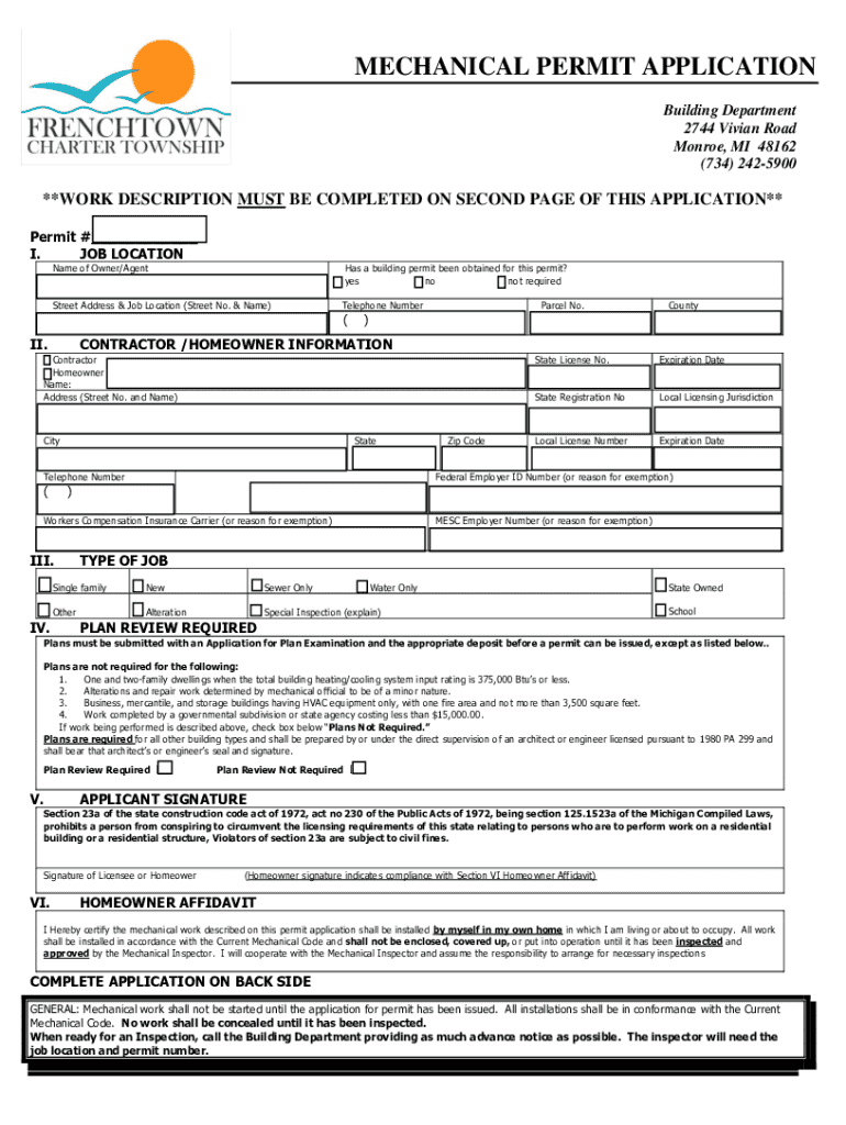 Fillable Online Mechanical Permit Application Fax Email Print - pdfFiller