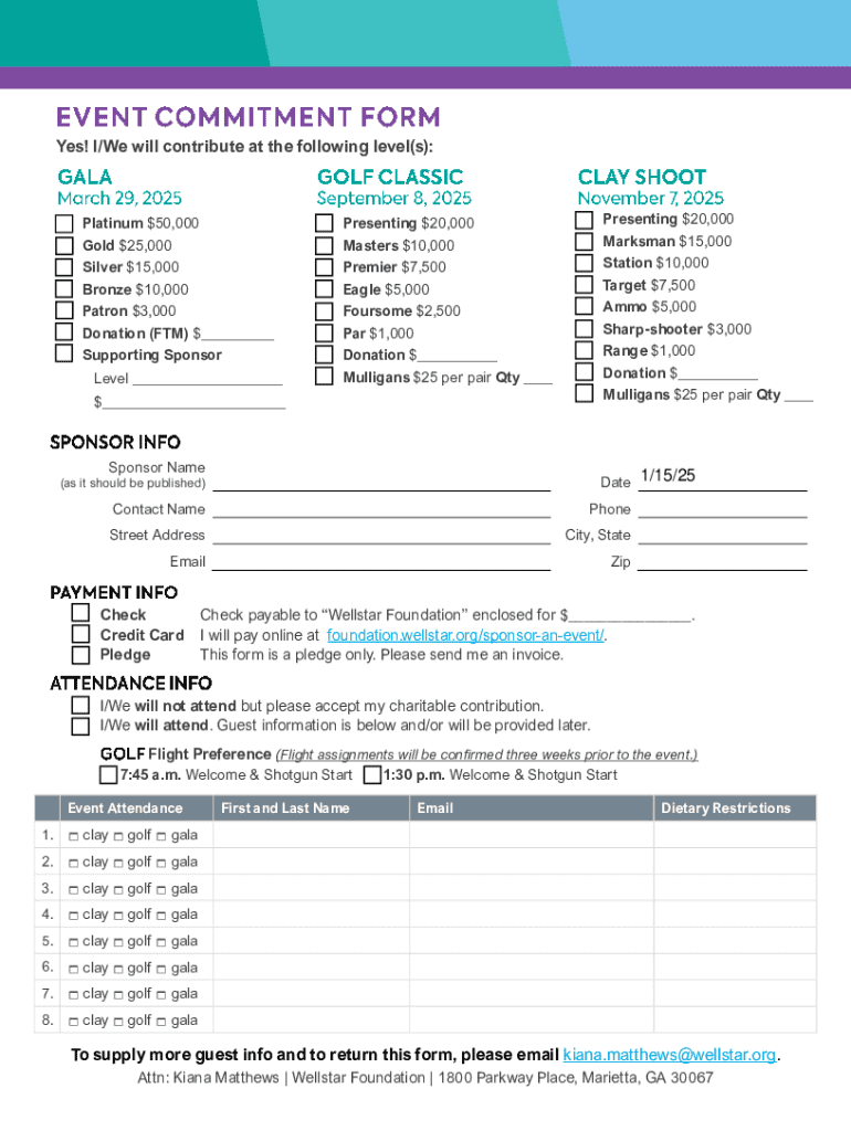 Fillable Online Wellstar Foundation Event Commitment Fax Email Print - pdfFiller