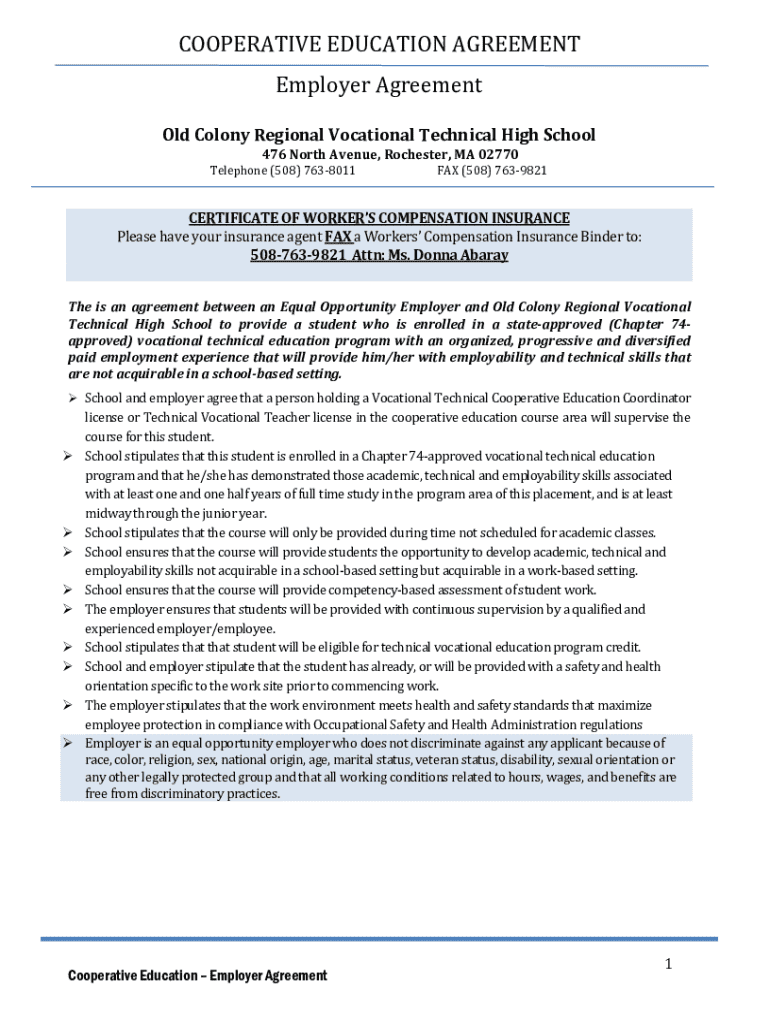 Fillable Online Employer Agreement Fax Email Print - pdfFiller