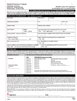 Fillable Online Cta Member Benefits Enrollment for Disability and Life ...