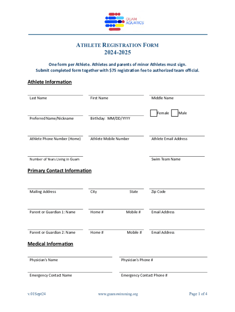 Fillable Online Athlete Registration Form 2024-2025 Fax Email Print ...