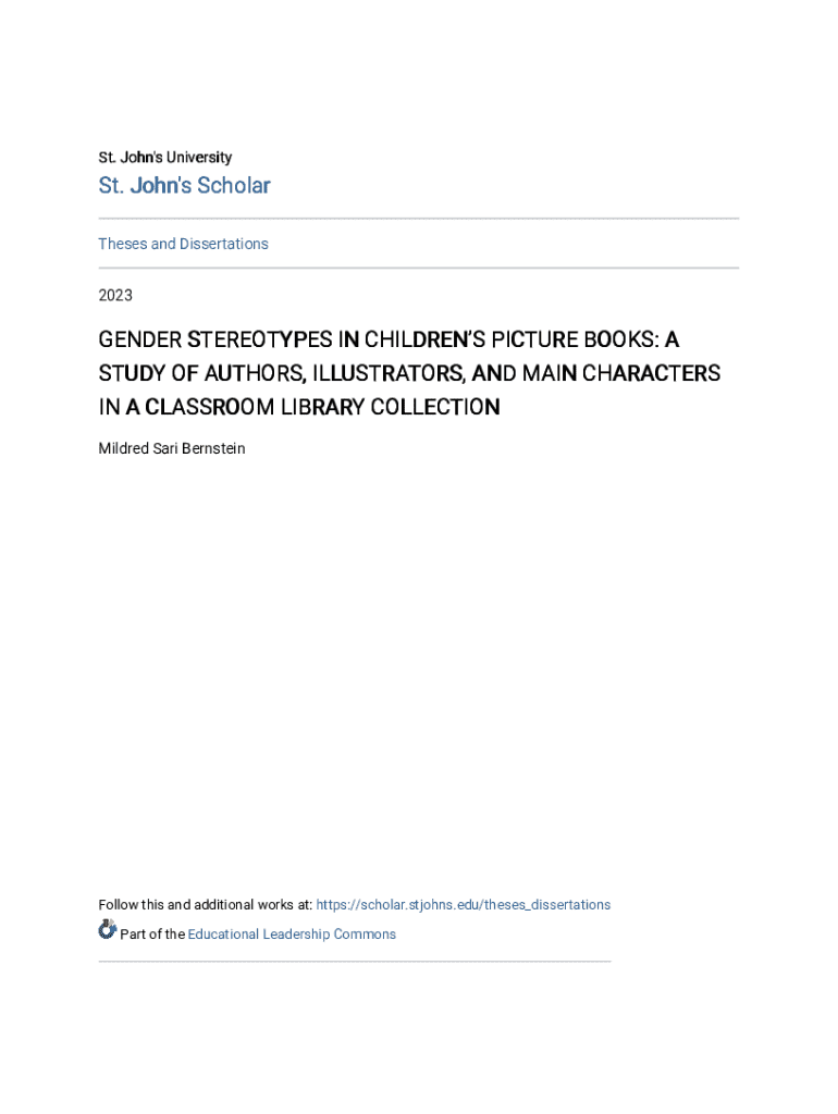 Fillable Online Gender Stereotypes in Children’s Picture Books: a Study ...