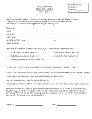 Fillable Online Petal School District Substitute Teacher Registration Form 2024 – 2025 Fax Email ...