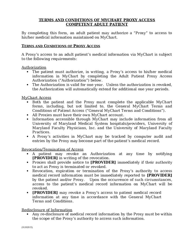 Adult Patient Proxy Access Authorization Doc Template | pdfFiller
