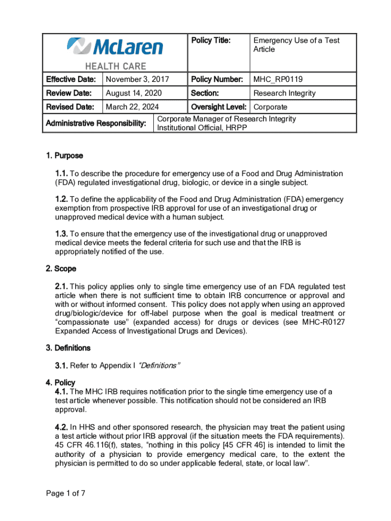 Fillable Online Emergency Use of Investigational Drugs and Devices Fax Email Print - pdfFiller