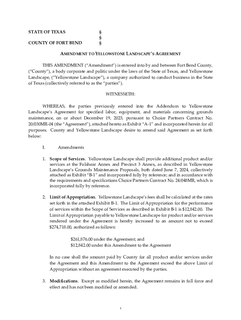 Fillable Online AMENDMENT TO YELLOWSTONE LANDSCAPES AGREEMENT Fax Email ...