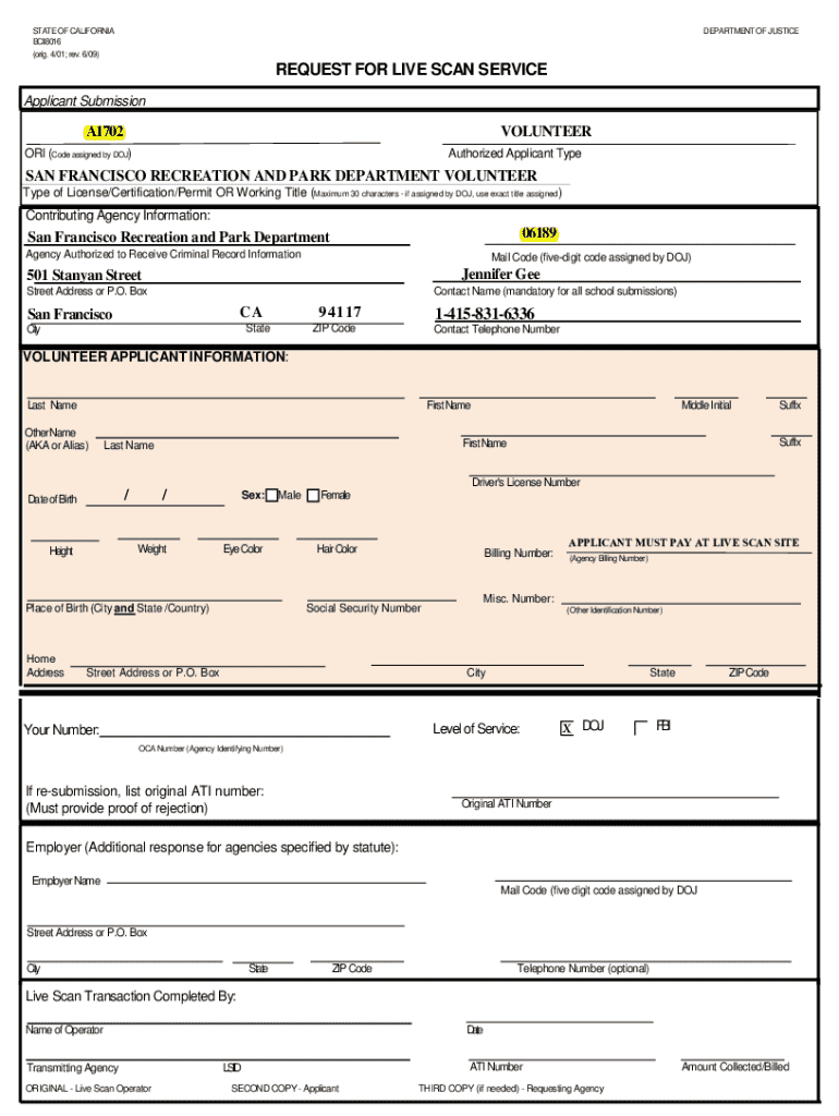 Fillable Online Request for Live Scan Service Fax Email Print - pdfFiller