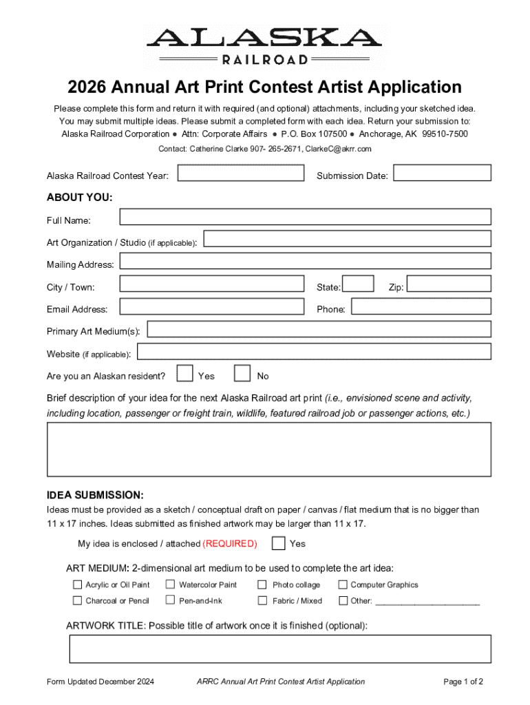 Fillable Online Arrc Annual Art Print Contest Artist Application Fax ...