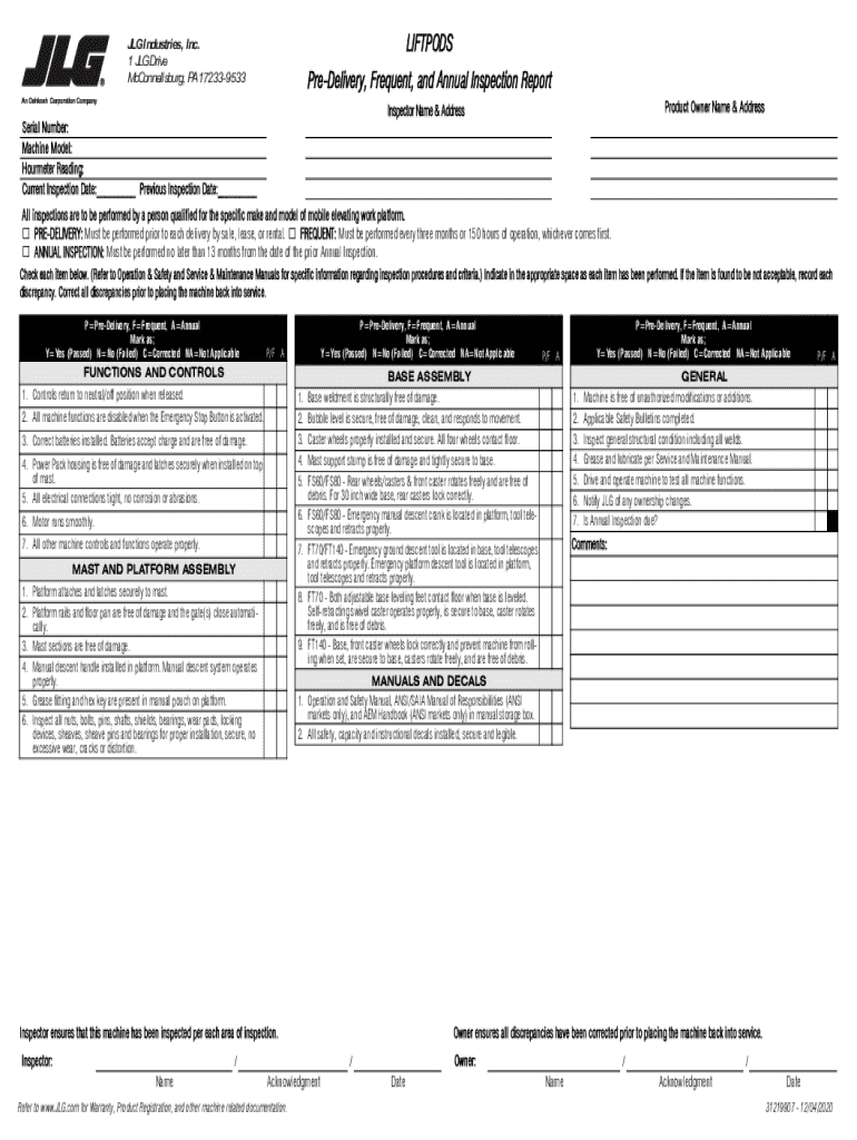 Fillable Online Liftpods - Inspection Report Fax Email Print - pdfFiller