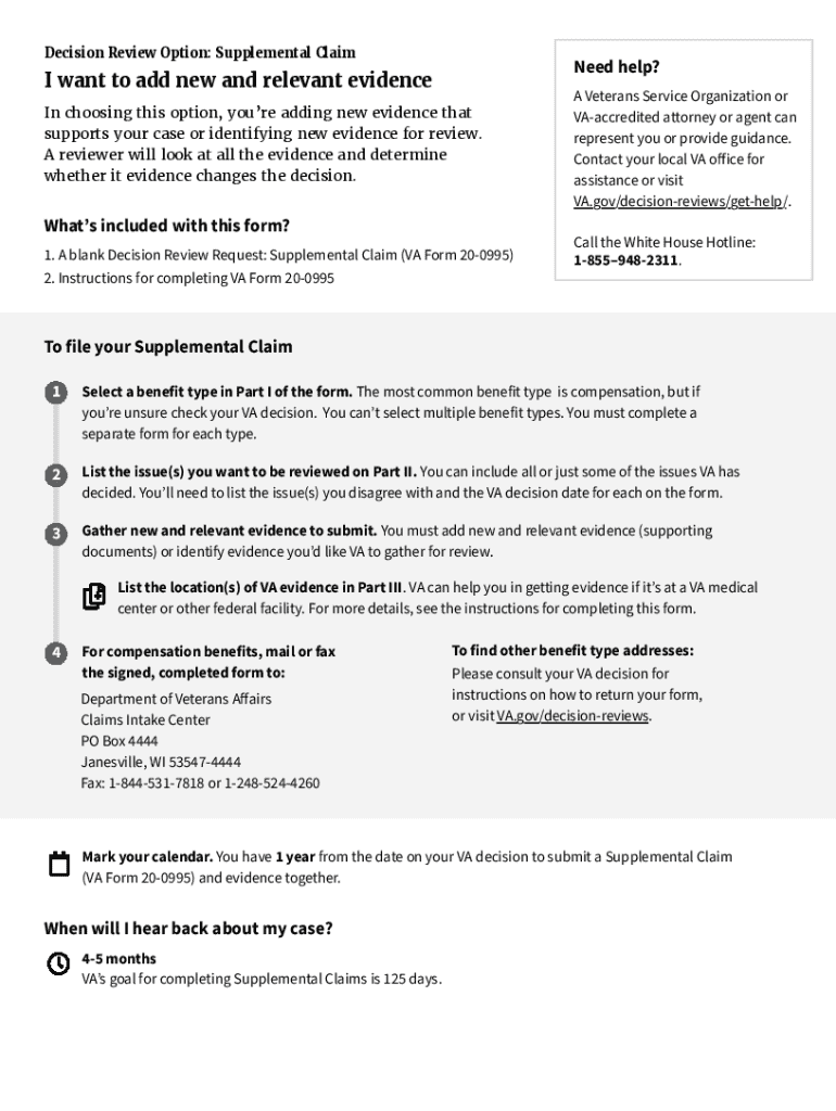 Fillable Online Decision Review Option: Supplemental Claim Fax Email Print - pdfFiller