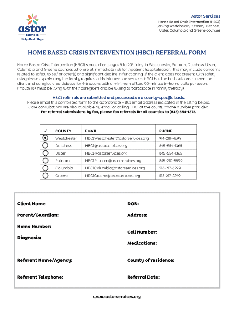 Fillable Online Home Based Crisis Intervention (hbci) Referral Form Fax Email Print - pdfFiller