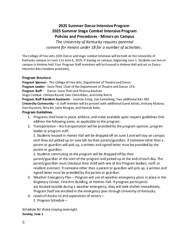 Fillable Online 2025 Summer Dance and Stage Combat Intensive Program ...