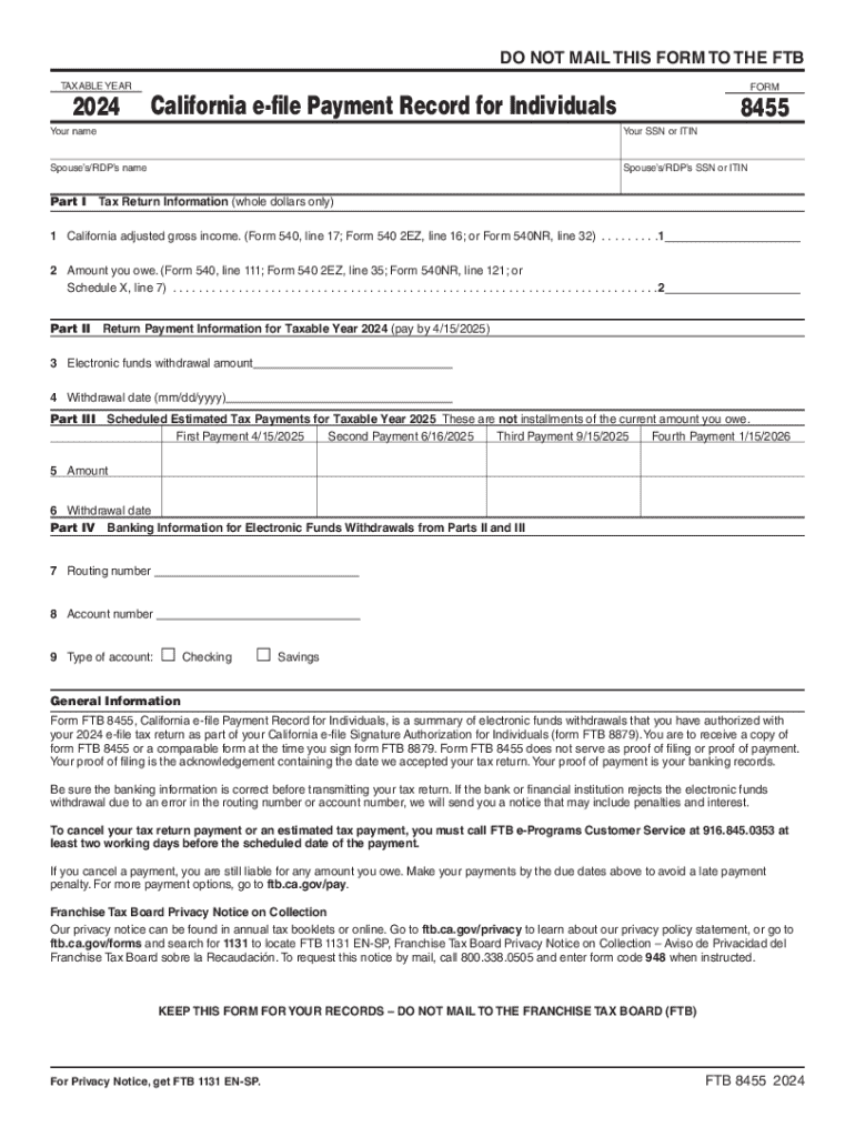 Fillable Online California E-file Payment Record for Individuals Fax ...