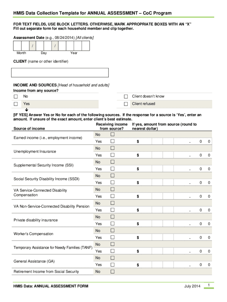 Fillable Online Hmis Data: Annual Assessment Form Fax Email Print ...