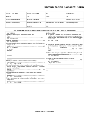 Fillable Online Immunization Consent Form Fax Email Print - pdfFiller