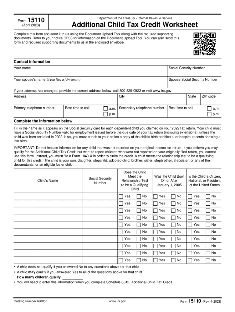 Fillable Online Additional Child Tax Credit Worksheet Fax Email Print ...