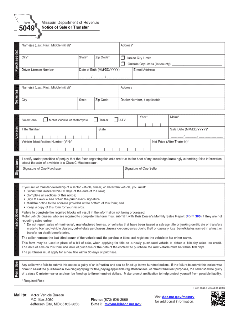 Fillable Online Notice of Sale or Transfer Fax Email Print - pdfFiller