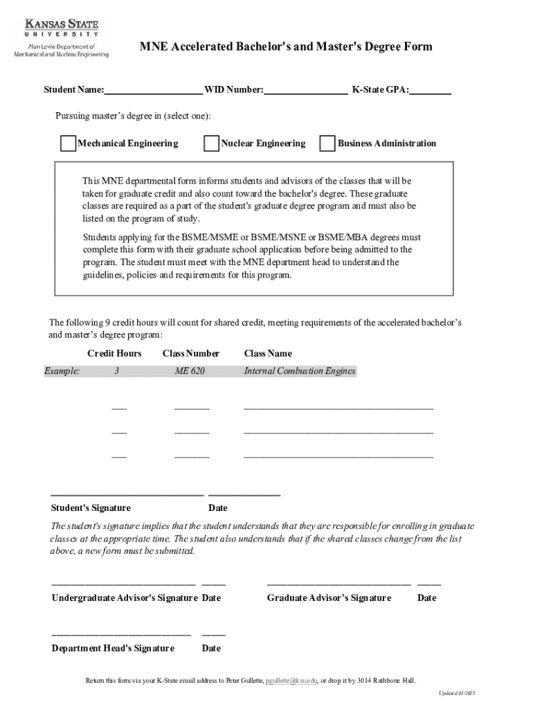 Fillable Online Mne Accelerated Bachelor's and Master's Degree Form Fax ...