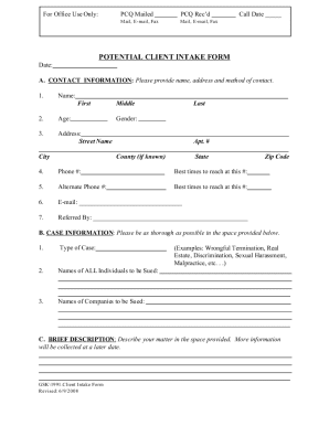 Fillable Online Potential Client Intake Form Fax Email Print - pdfFiller