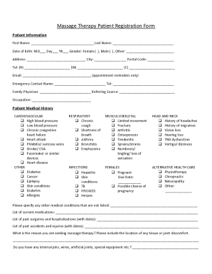 Fillable Online Massage Therapy Patient Registration Form Fax Email ...