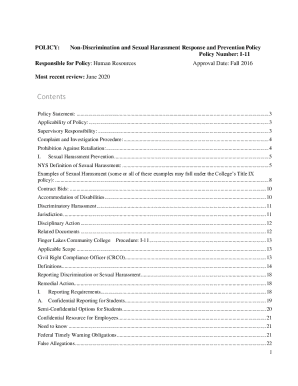 Fillable Online Policy: Non-discrimination and Sexual Harassment ...