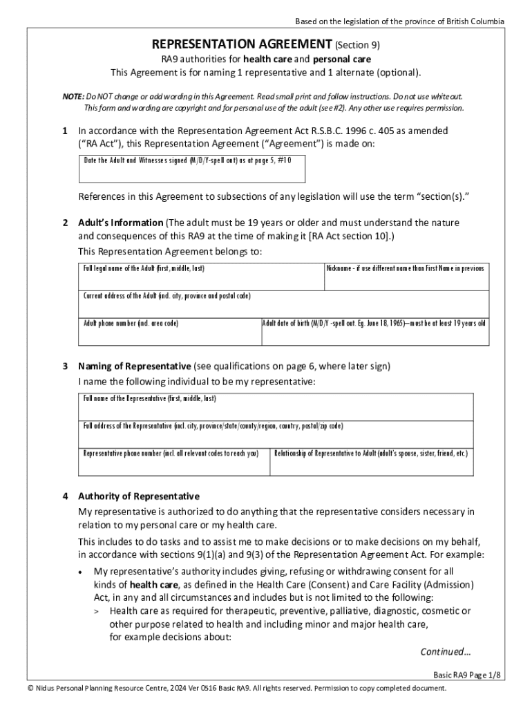 Fillable Online Representation Agreement Fax Email Print - pdfFiller
