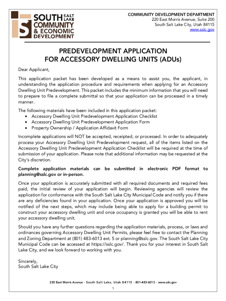 Fillable Online Predevelopment Application for Accessory Dwelling Units (adus) Fax Email Print ...