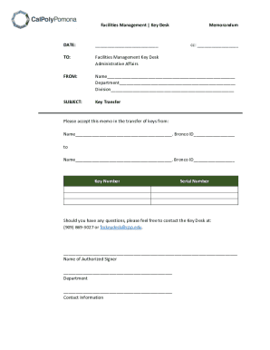 Fillable Online Key Transfer Memorandum Fax Email Print - pdfFiller