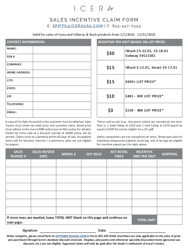 Fillable Online Sales Incentive Claim Form Fax Email Print - pdfFiller