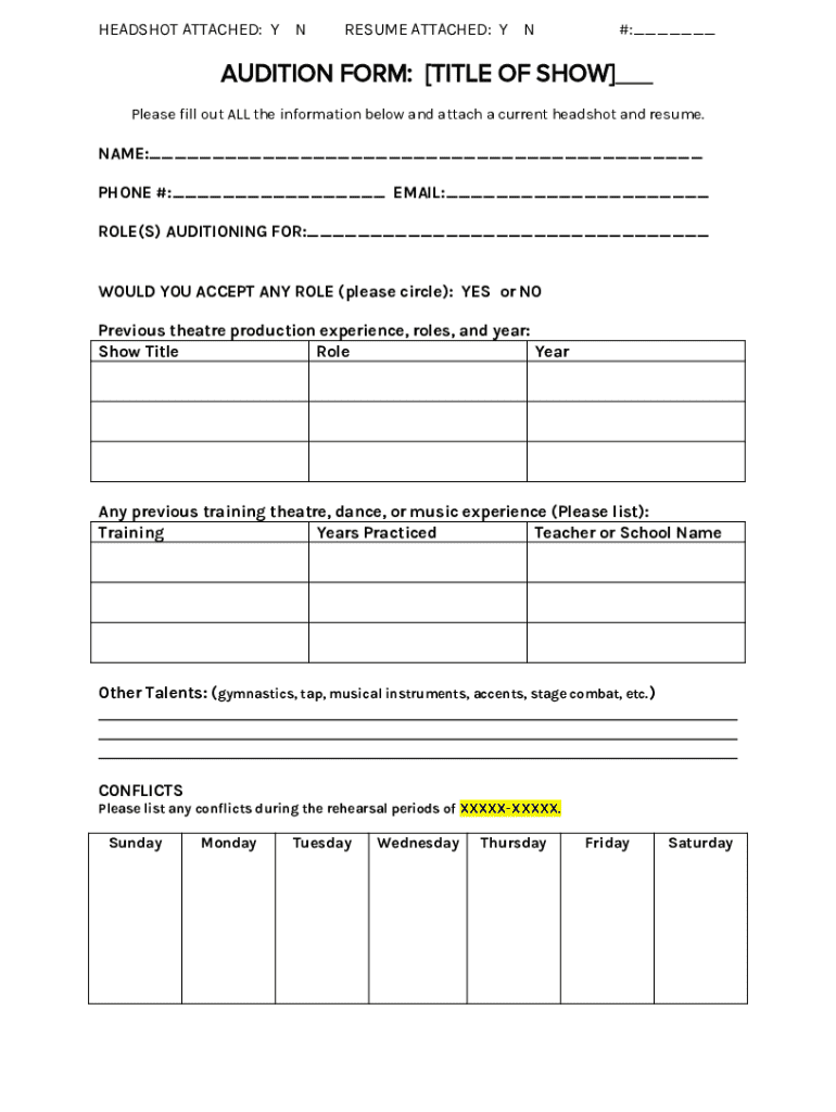 Audition Doc Template | pdfFiller