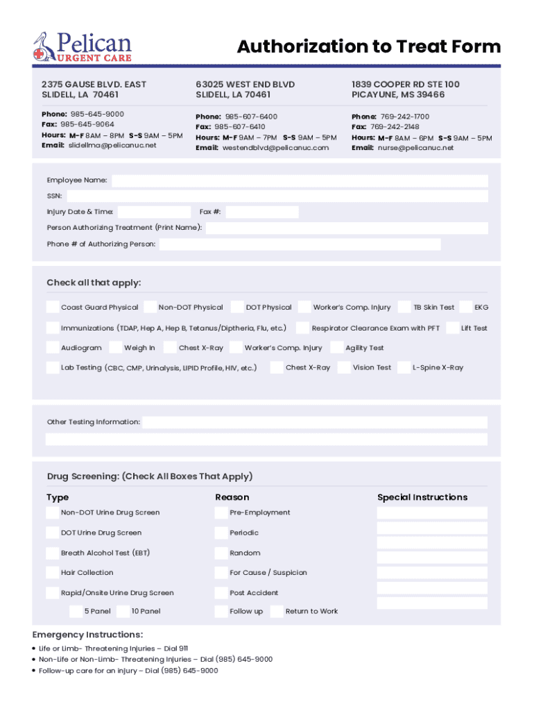 Fillable Online Authorization to Treat Form Fax Email Print - pdfFiller
